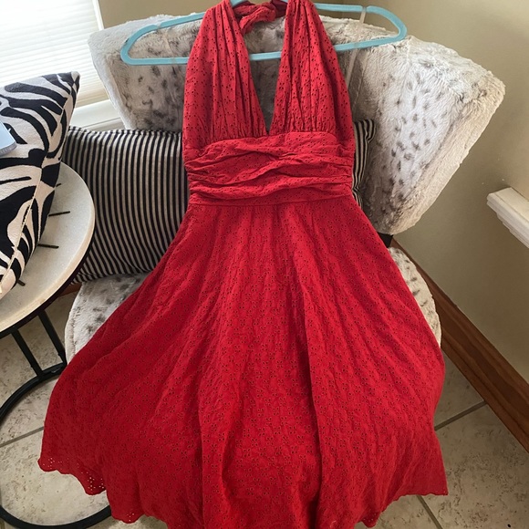 Dresses | Red Eyelet Midi Dress | Poshmark